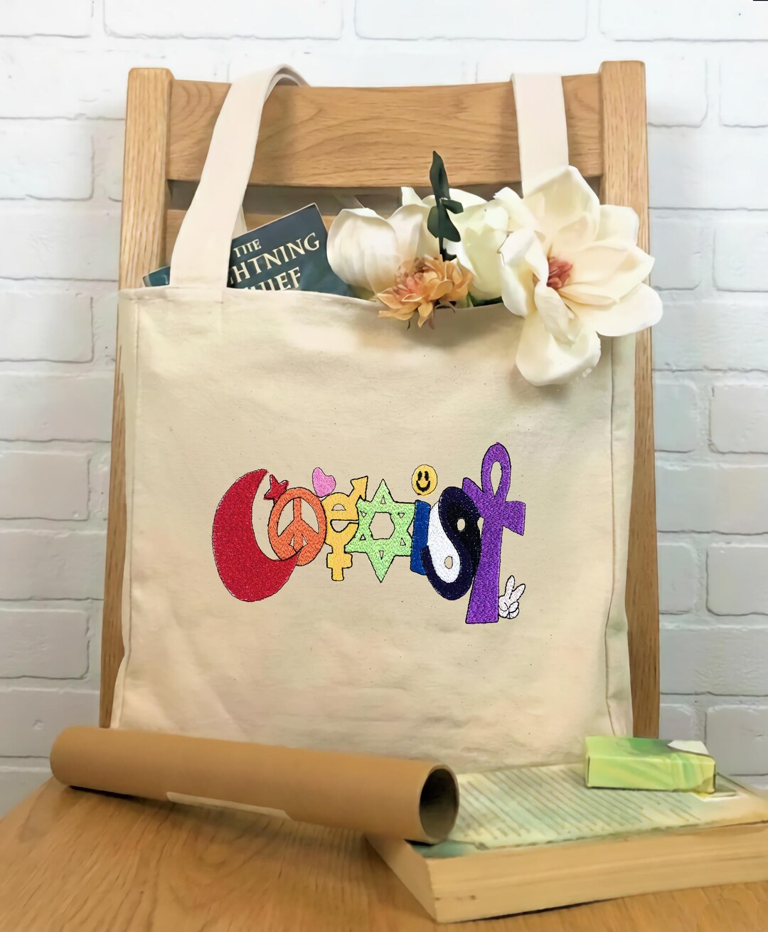 Unique One Race Coexist Embroidered Canvas Tote Bag Unity Inspirational ...