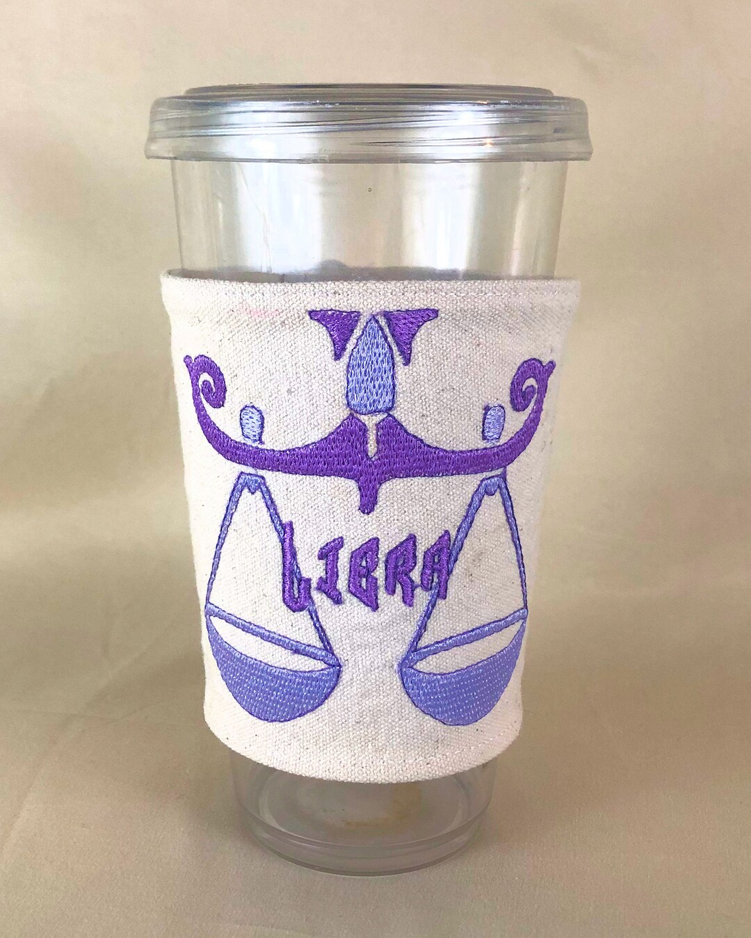 Libra Embroidered Reversible Cup Cozy - Etsy