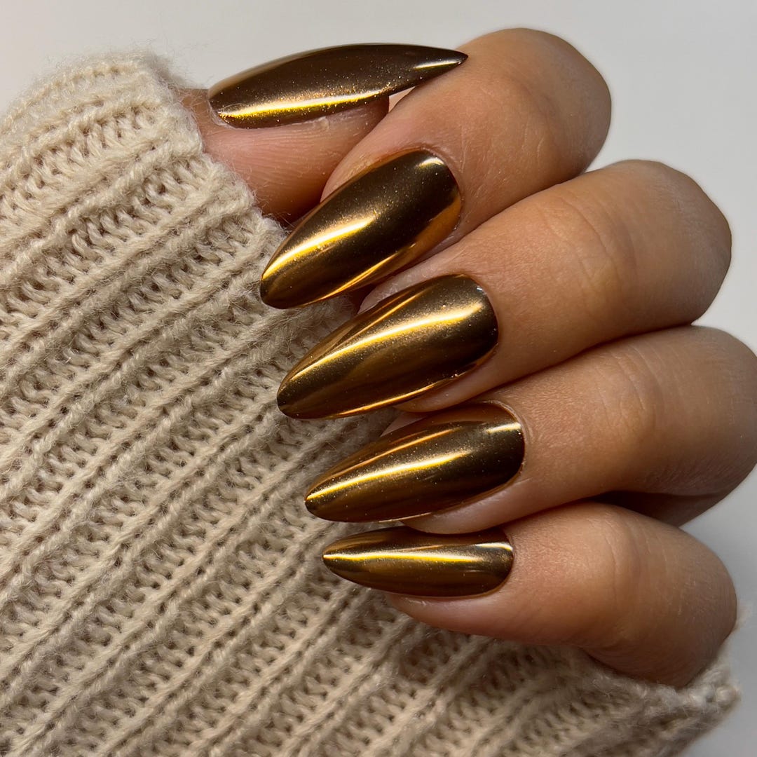 Moscow Mule Nails brown/bronze Chrome Fall Press on Nails gel - Etsy