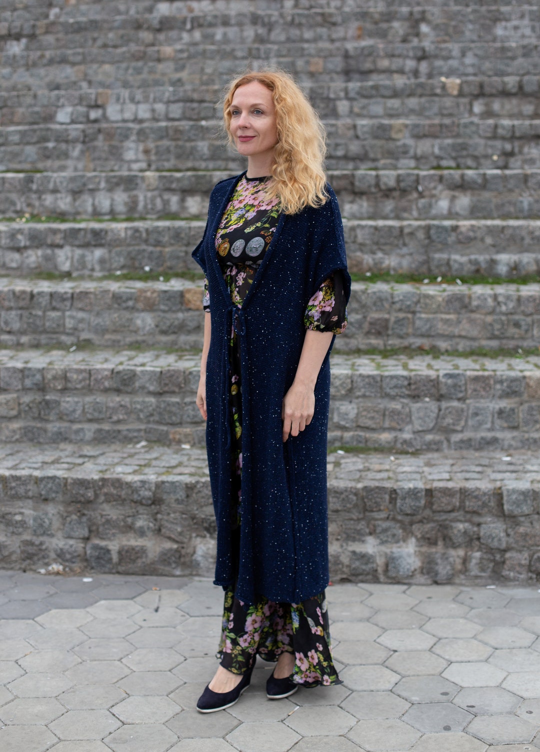 Blue Wool Cardigan Wrap, Long Sweater Coat, Long Kimono Cardigan, Long ...