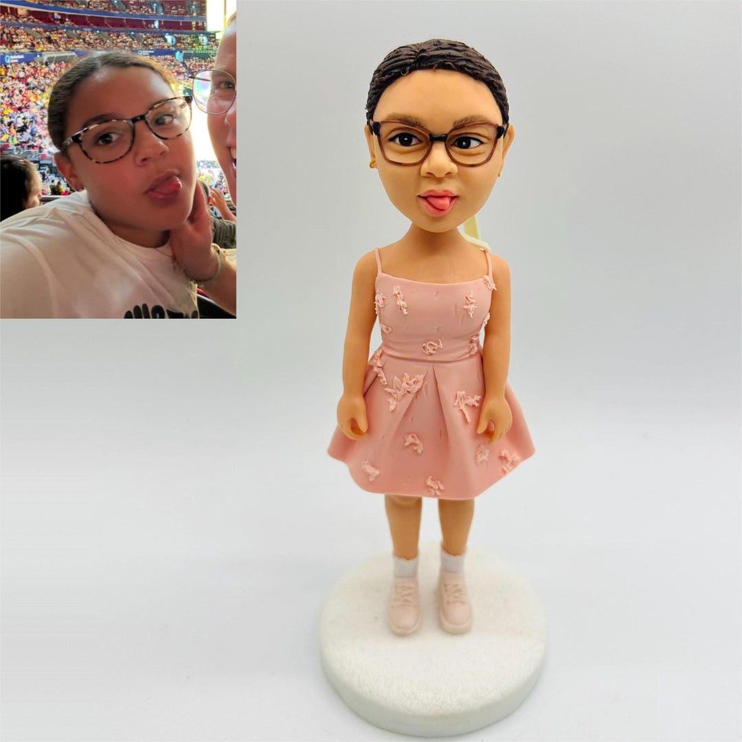 Cute Pink Bobblehead Figure, Adorable Bobblehead in Pink Dress With ...