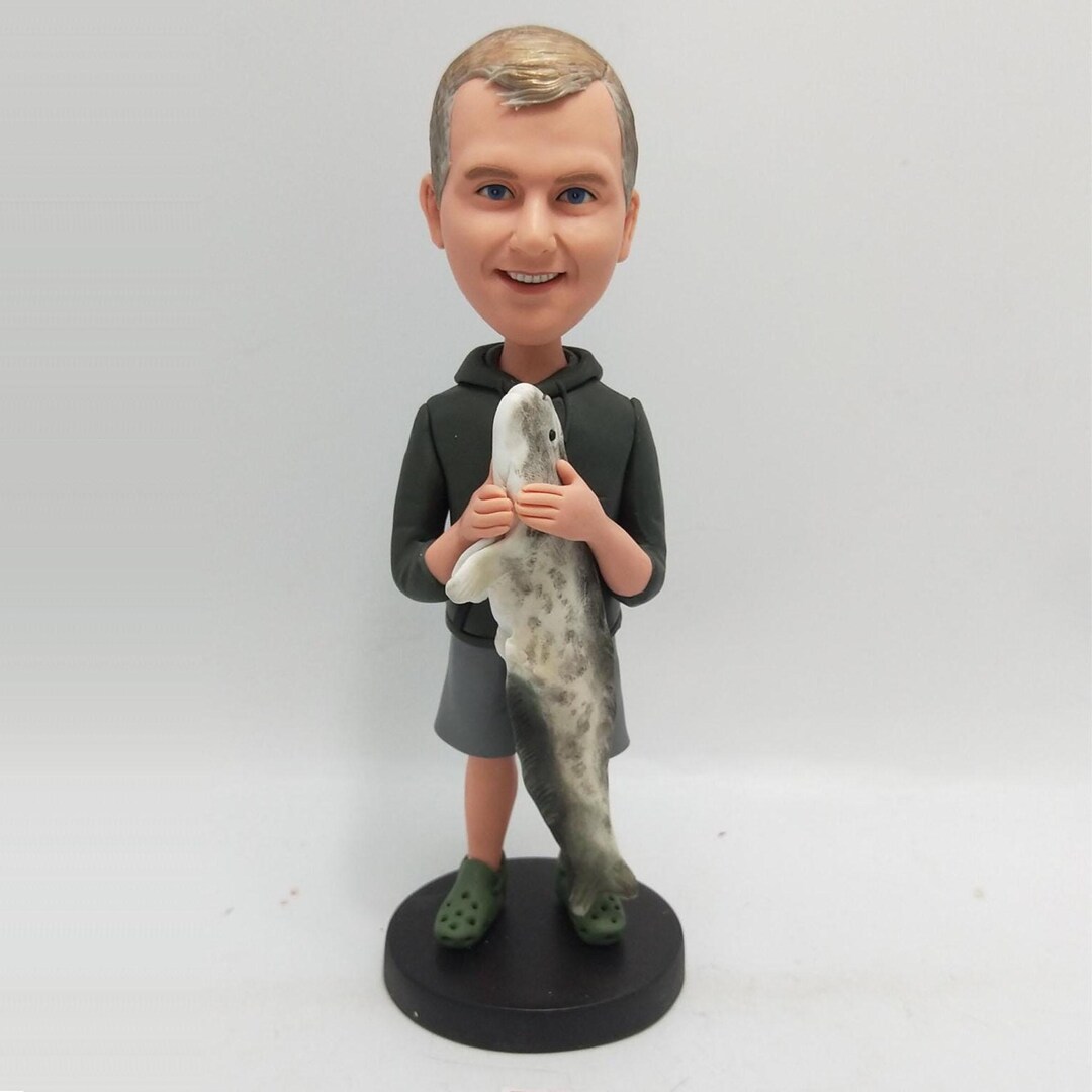 Custom Male Bobblehead , Holding One Fish in His Hand,mother Day's Gift ...