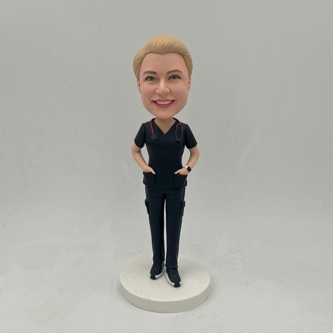 Custom Handmade Female Doctor Bobblehead With Black Surgical Gown ...