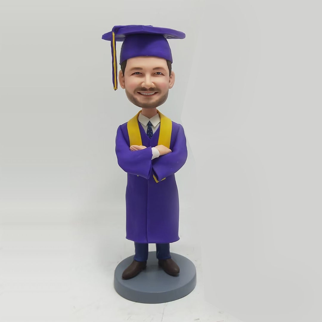 Graduation Bobblehead – Purple Gown & Gold Trim Figure, Smiling ...