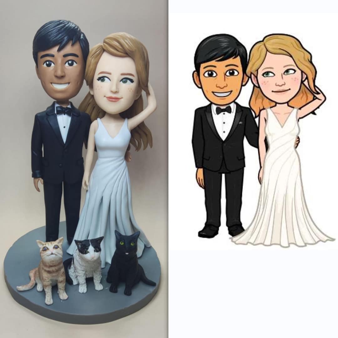 Custom Bobble Head Couple ,bobblehead Wedding Cake Topper,cartoon Face ...