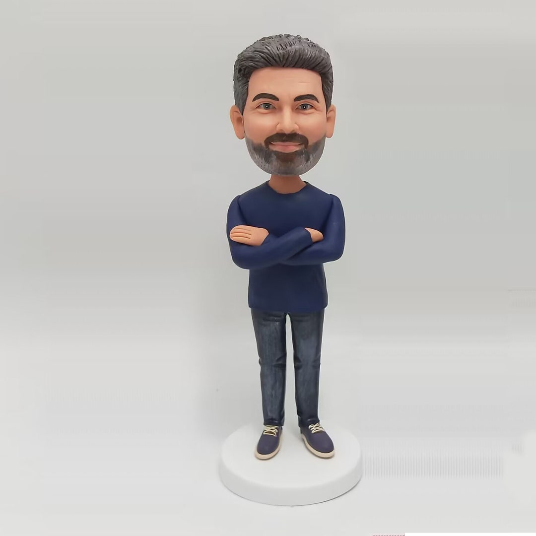 Handmade Polymer Clay Bobblehead,smiling Blue Shirt &jeans Character ...