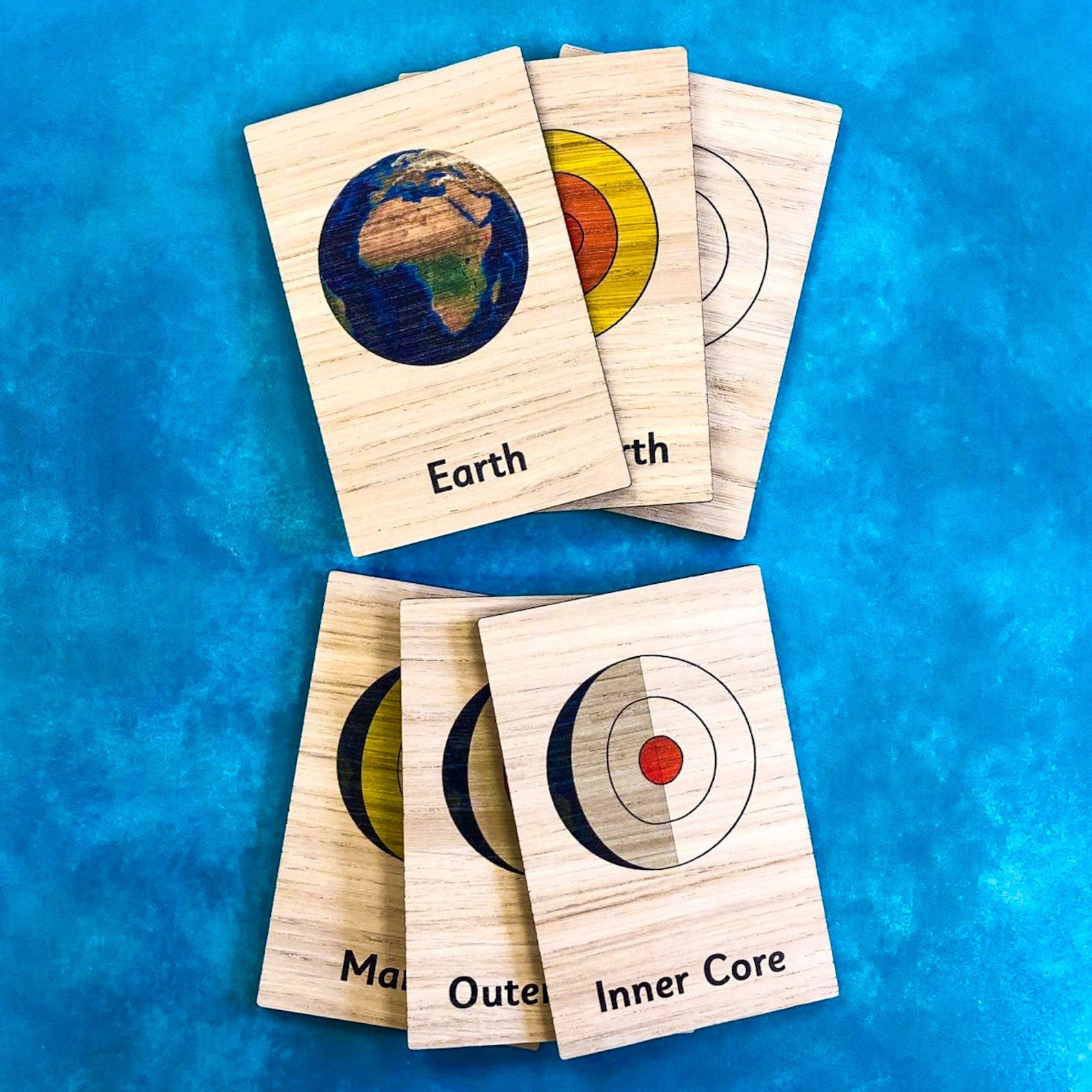 Montessori Wooden Layers of the Earth Learning Tiles 6 Card Set (like 3 ...