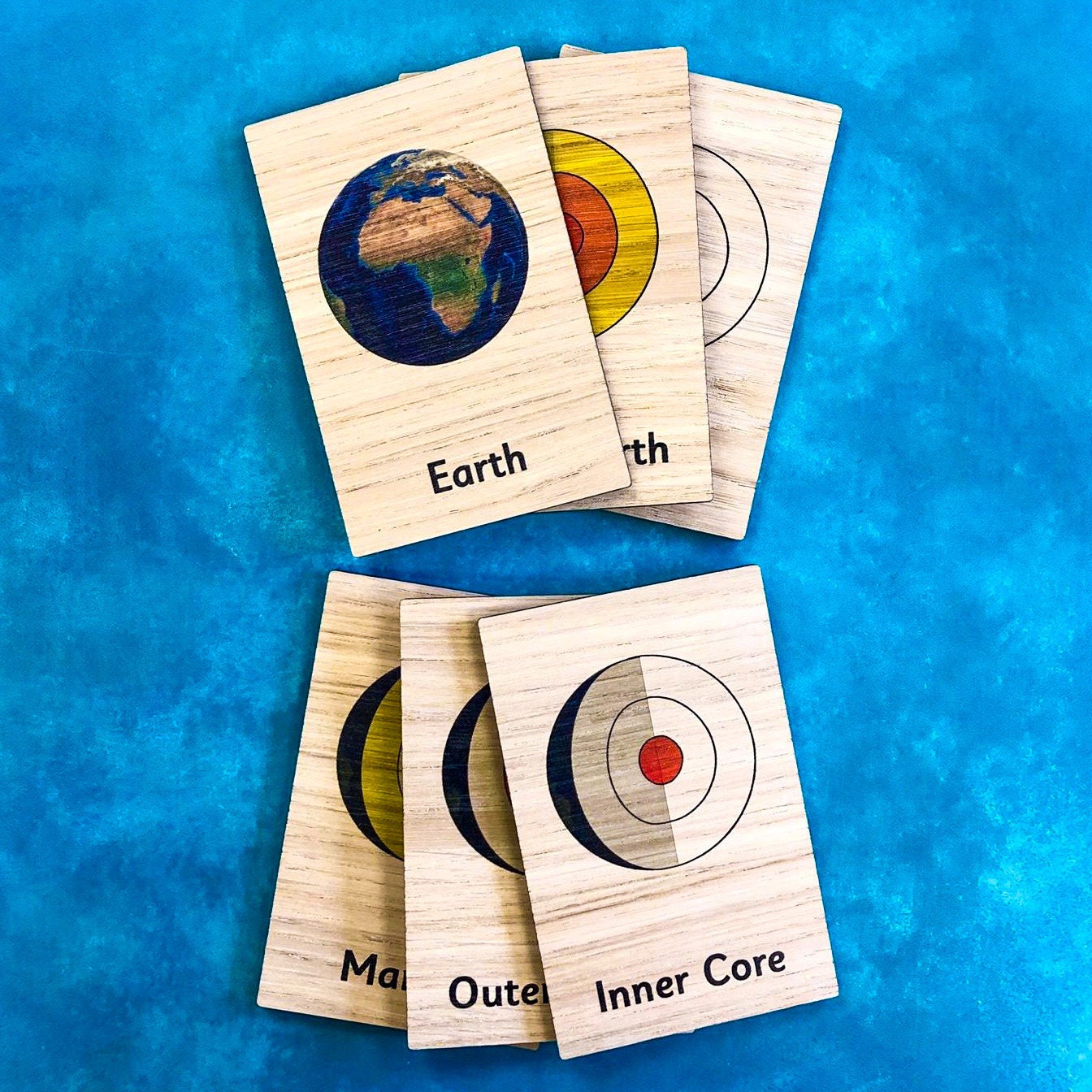 Montessori Wooden Layers of the Earth Learning Tiles 6 Card Set (like 3 ...