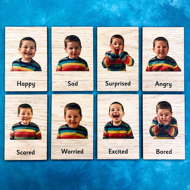 Montessori Wooden Emotions Tiles 10 Card Set like 3 Part Cards Toddler ...