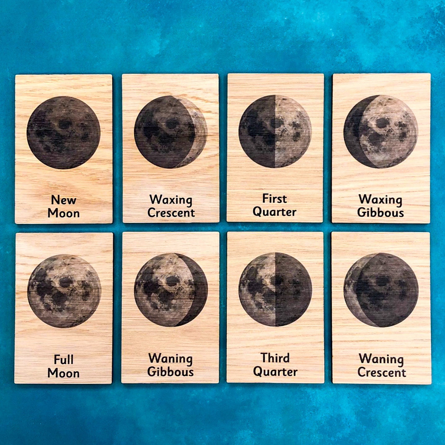 Montessori Wooden Phases of the Moon Tiles 8 Card Set like 3 Part Cards ...