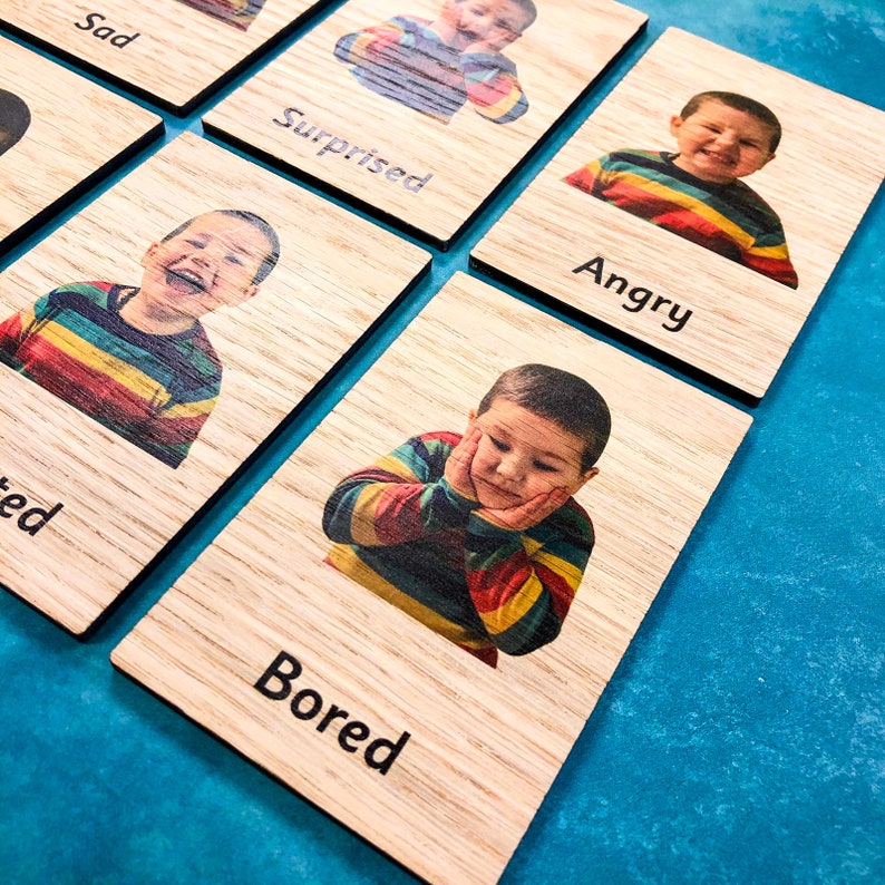 Montessori Wooden Emotions Tiles 10 Card Set like 3 Part Cards Toddler ...