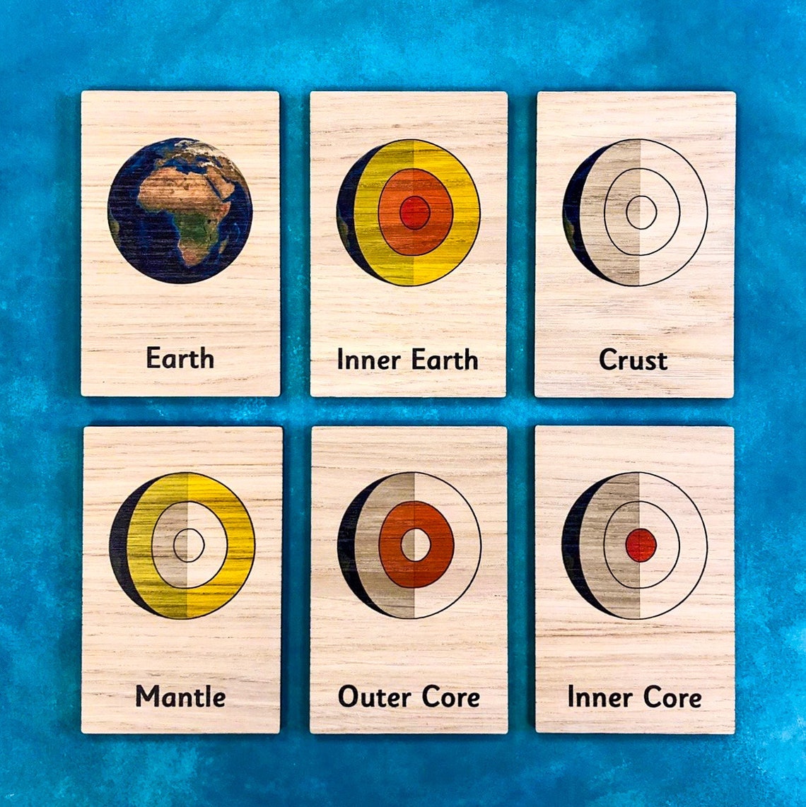 Montessori Wooden Layers of the Earth Learning Tiles 6 Card Set like 3 ...