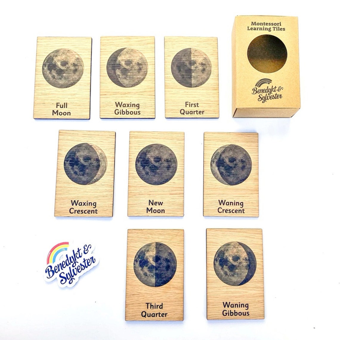 Montessori Wooden Phases of the Moon Tiles 8 Card Set like 3 | Etsy