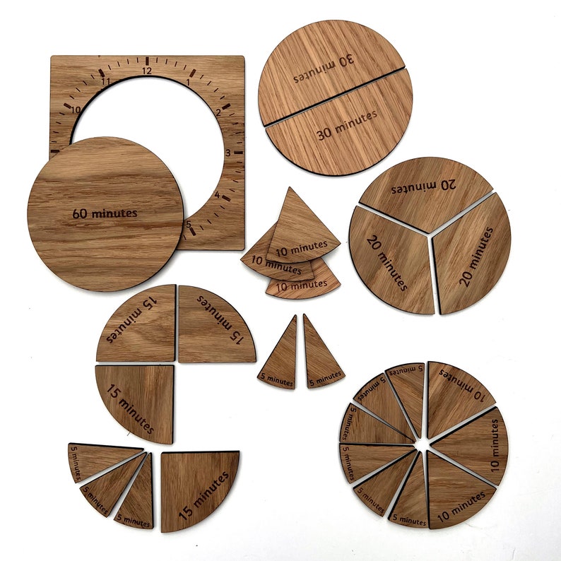 Wooden Fractions of Time Learning Tool Division of Time Pie Chart ...