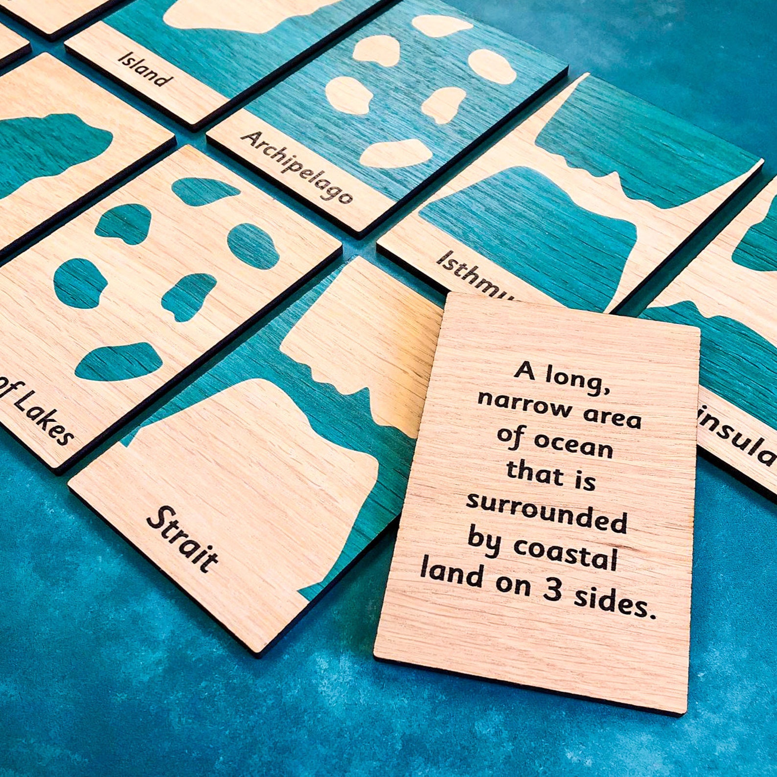 Montessori Wooden Land and Water Form Tiles 10 Card Set (like 3 Part ...