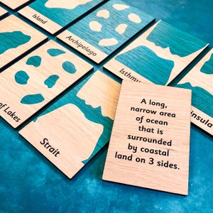 Montessori Wooden Land and Water Form Tiles 10 Card Set (like 3 Part ...