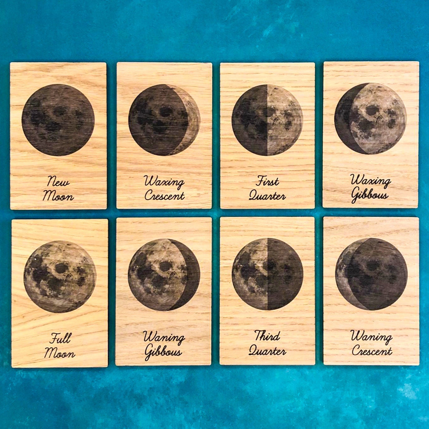 Montessori Wooden Phases of the Moon Tiles 8 Card Set (like 3 Part ...