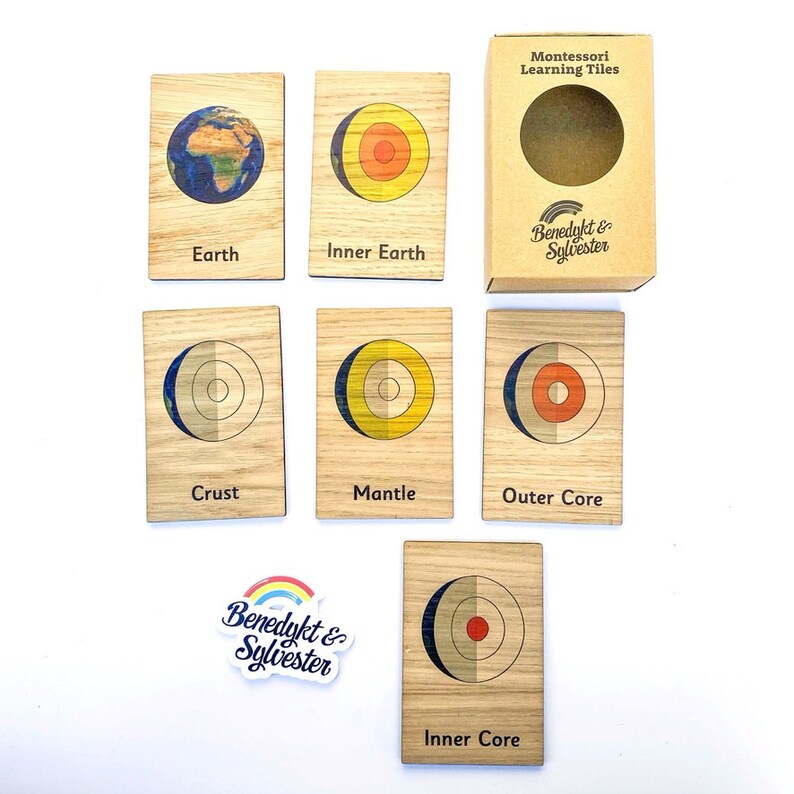 Montessori Wooden Layers of the Earth Learning Tiles 6 Card Set (like 3 ...