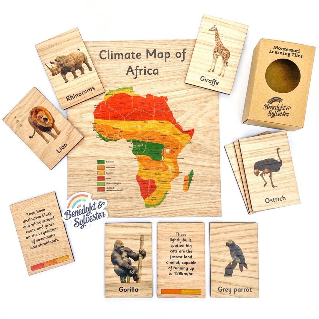 Montessori Learning Tiles - Animals of Africa & Their Habitat - Etsy