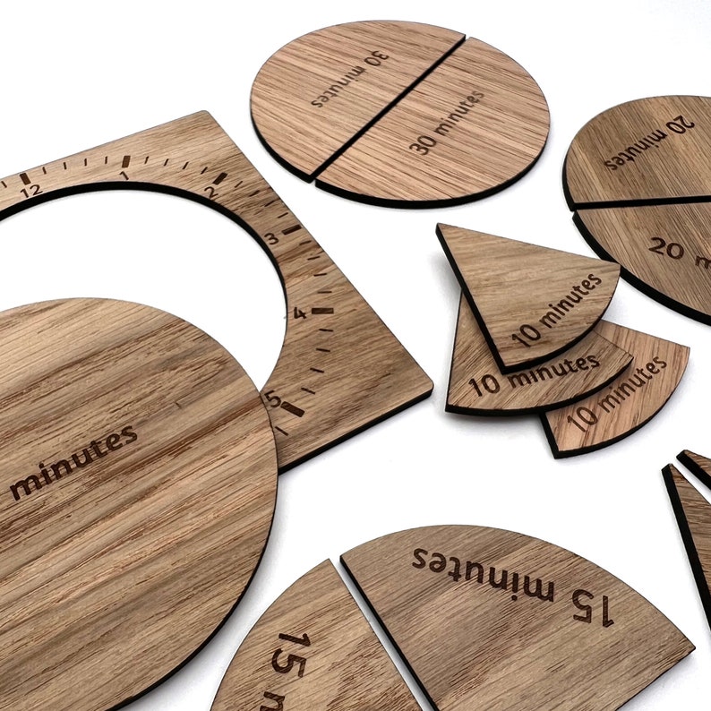 Wooden Fractions of Time Learning Tool Division of Time Pie Chart ...