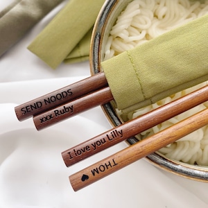 Chopsticks Set Engrave Your Own Text Personalize Storage Bag Anniversary Chopstick Name Graduation Gift Wooden Gift Sushi Noodle Etsy
