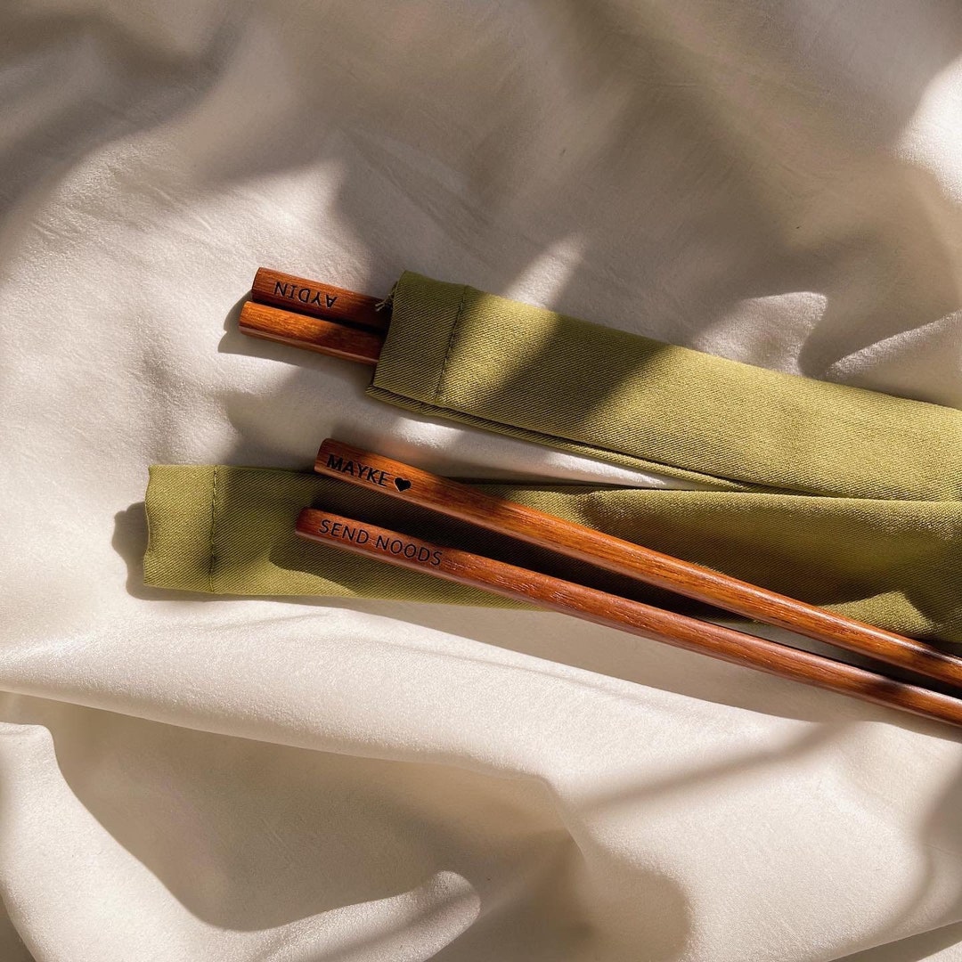 Chopsticks Set Engrave Own Text Name - Personalize - Storage Bag ...
