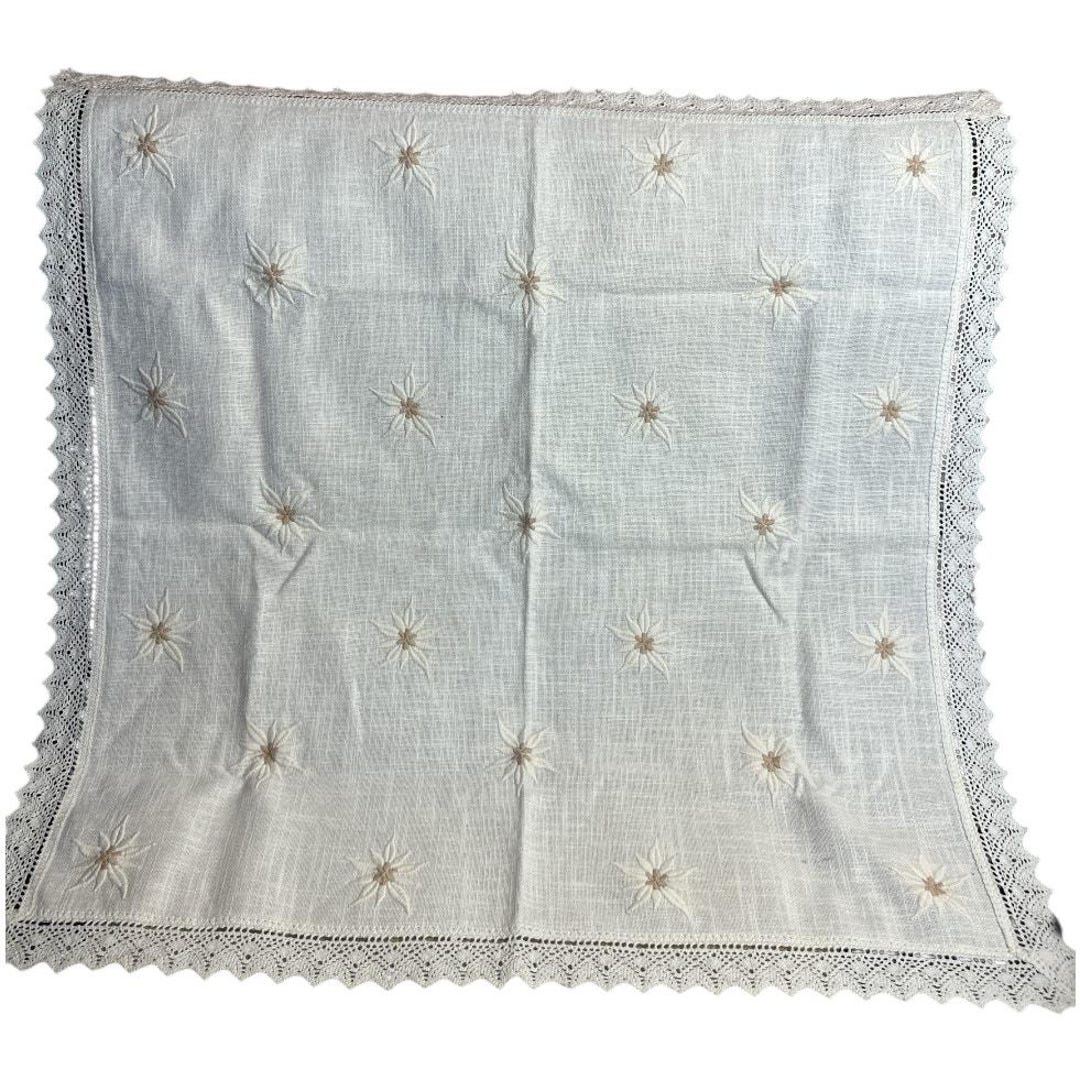 German Made Ivory Linen Floral Embroidery Lace Doily Cloth 30.5" X 30.5 ...