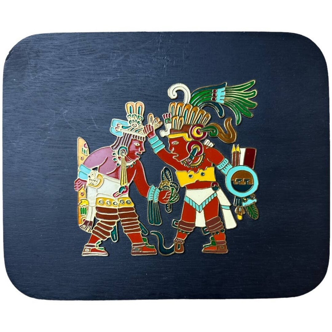 Aztec Black Wood and Metal Enameled Plaque Mexican Art "tizoc" D.F - Etsy