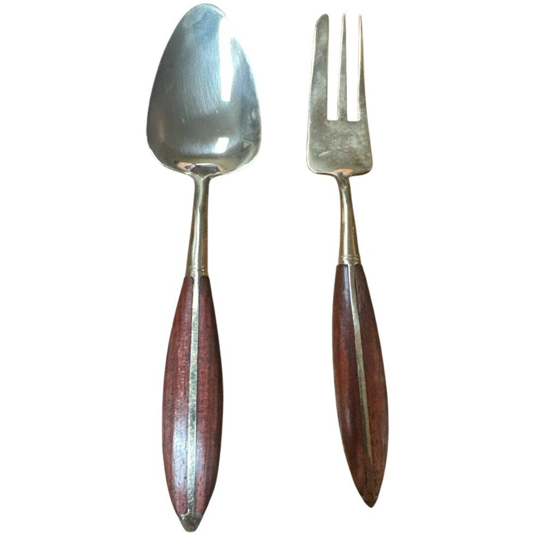 Vintage 60's Rosewood Brass Condiment Utensil Forks & Spoons Set of 8 ...