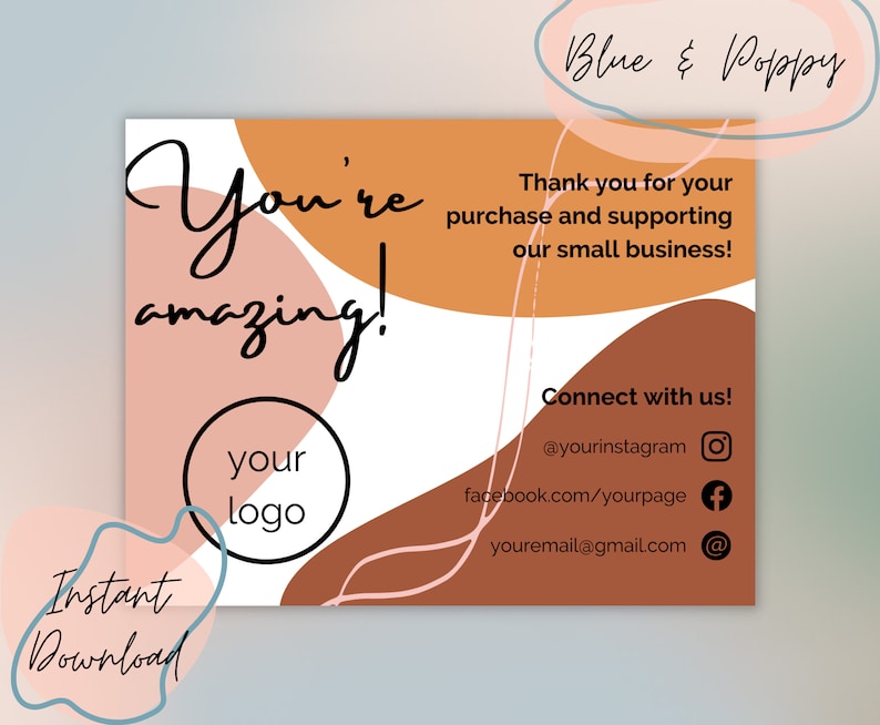 Abstract Neutral Thank You Card Template Etsy Thank You Card - Etsy