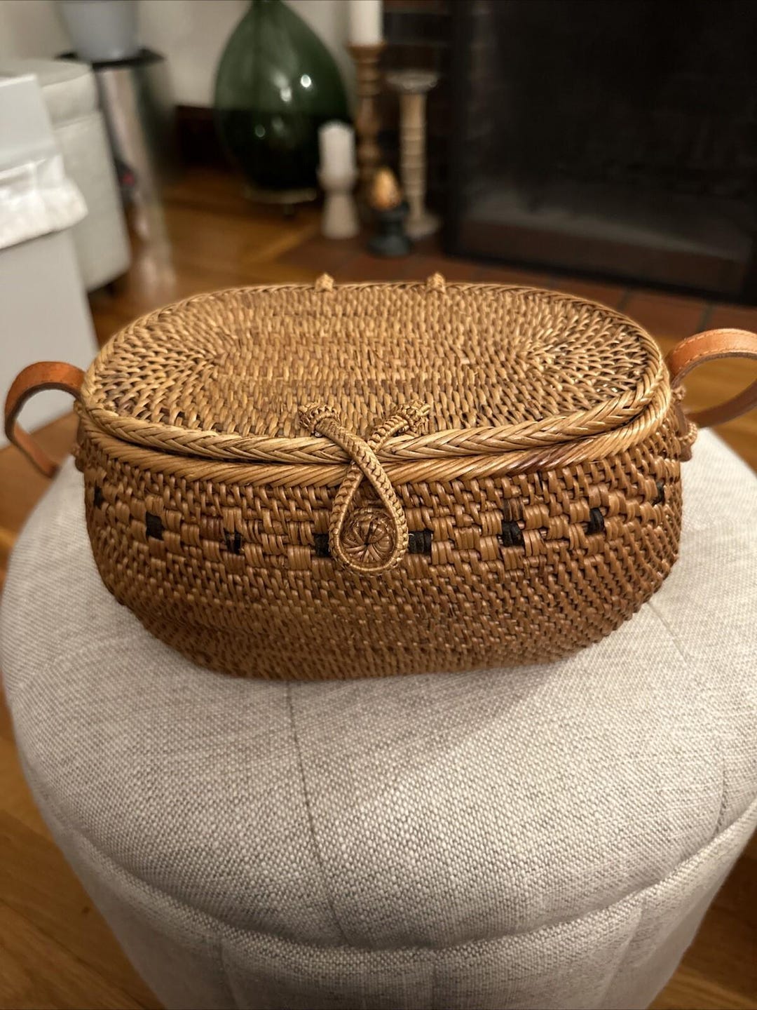 Jelavu Missy Hand Made Woven Rattan Oval Fabric Lined Crossbody Bag ...