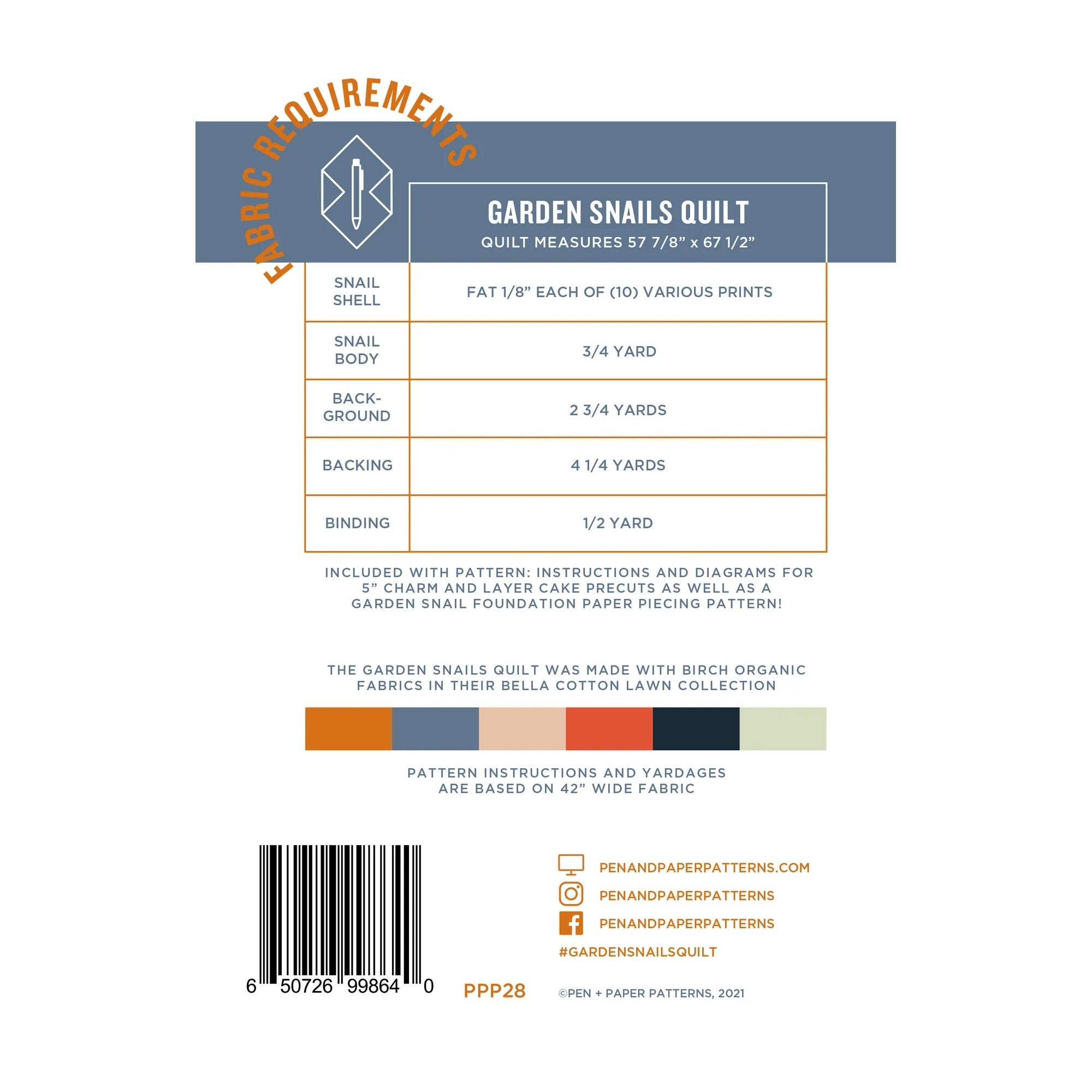 Garden Snails Quilt Pattern by Pen and Paper | Printed Paper Pattern ...