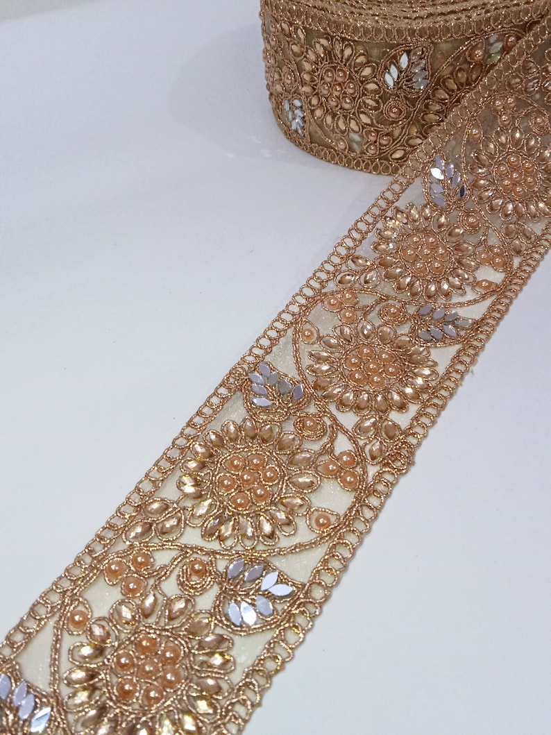 Sari Border,saree Suit Laces, Golden Beads Trim for Dresses, Ribbon Embellishment for Crafting ...