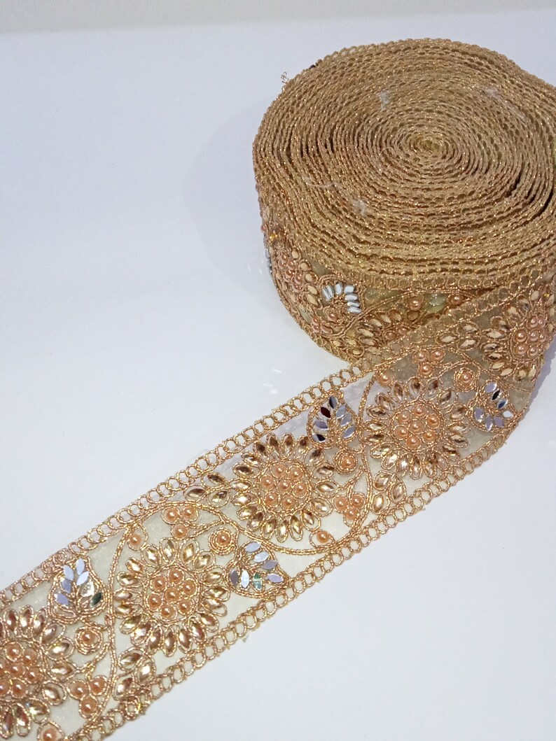Sari Border,saree Suit Laces, Golden Beads Trim for Dresses, Ribbon Embellishment for Crafting ...