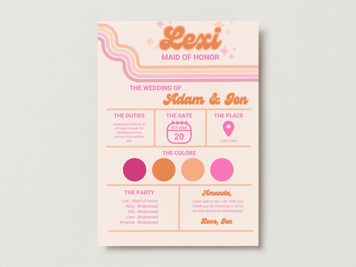 BRIDESMAID INFO CARD | Canva Template, Bridal Party Info Card ...