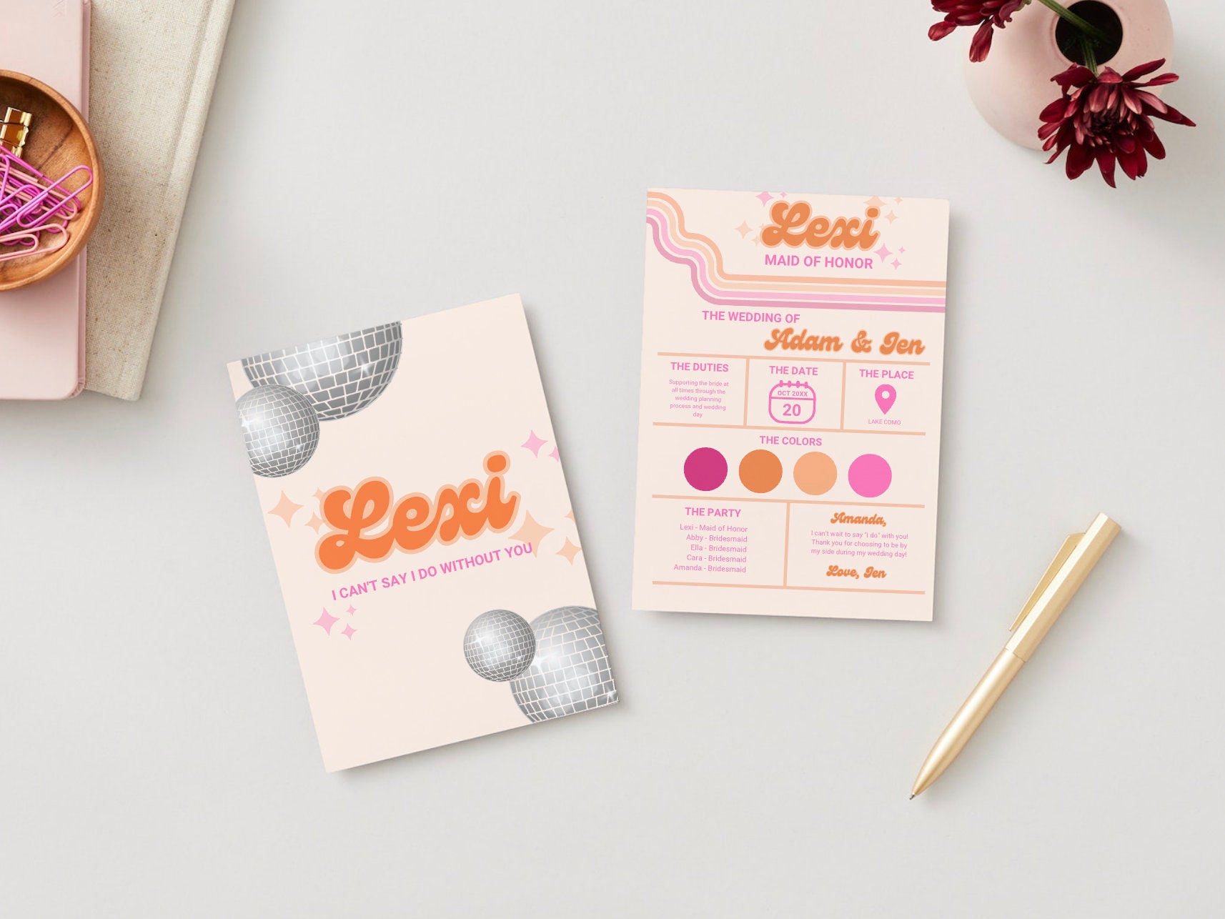 BRIDESMAID INFO CARD | Canva Template, Bridal Party Info Card ...