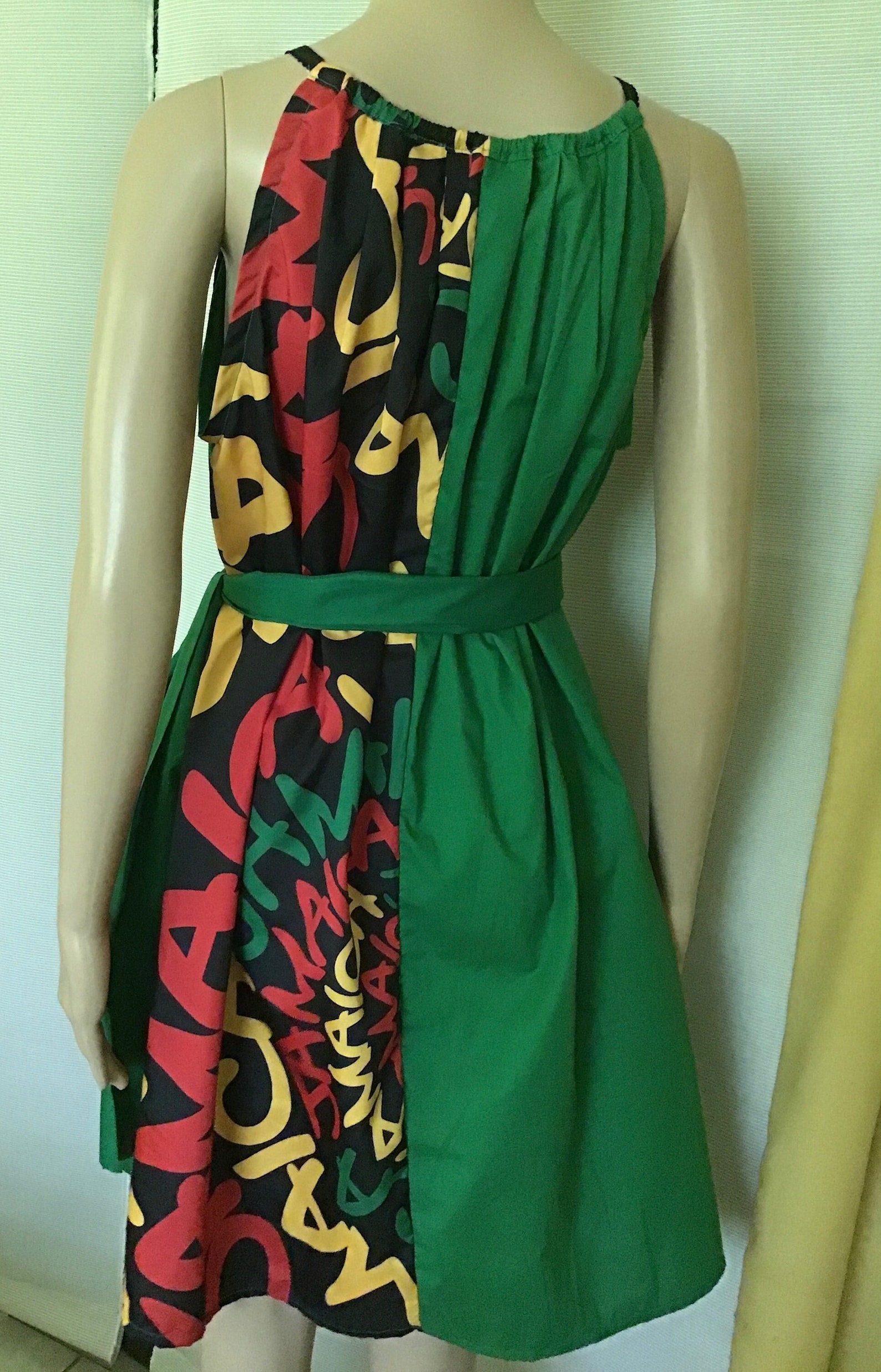 Jamaican Rasta Colorblock Halter Dress, High Low Hem, Fits up to 48 ...