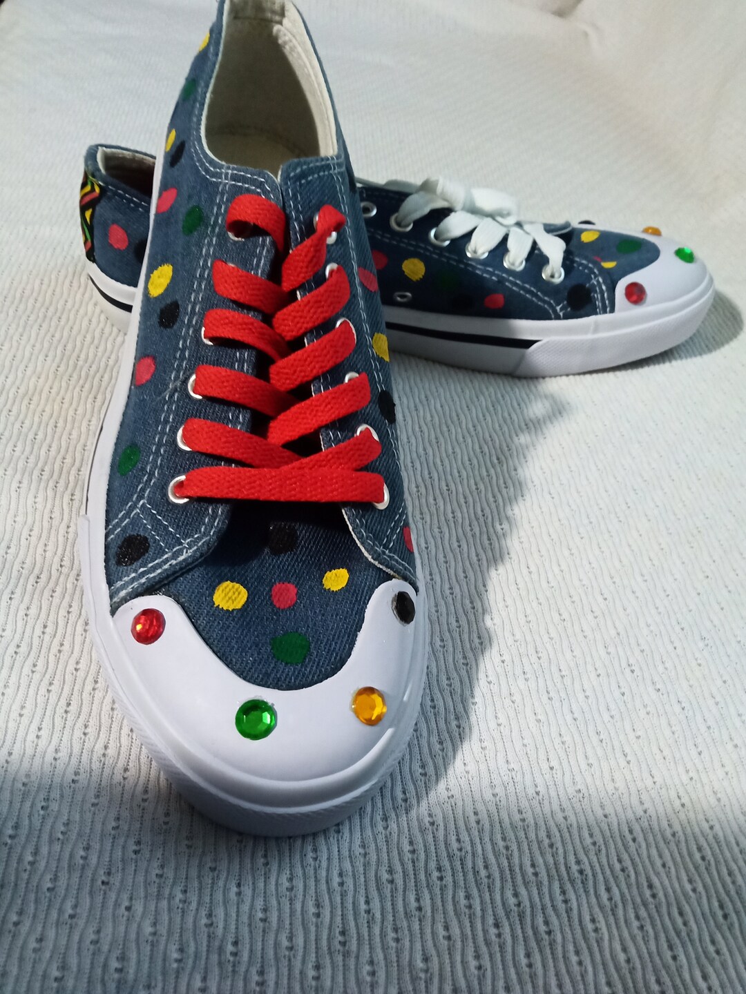 New Jamaican Flash Color Shoe Blue Jeans Lace up Convas . Hand Painted ...