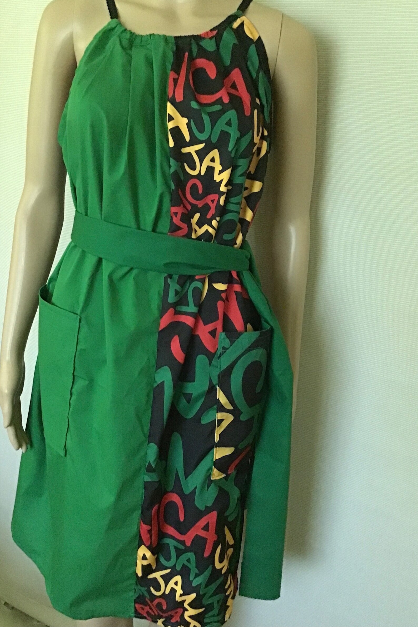 Jamaican Rasta Colorblock Halter Dress, High Low Hem, Fits up to 48 ...