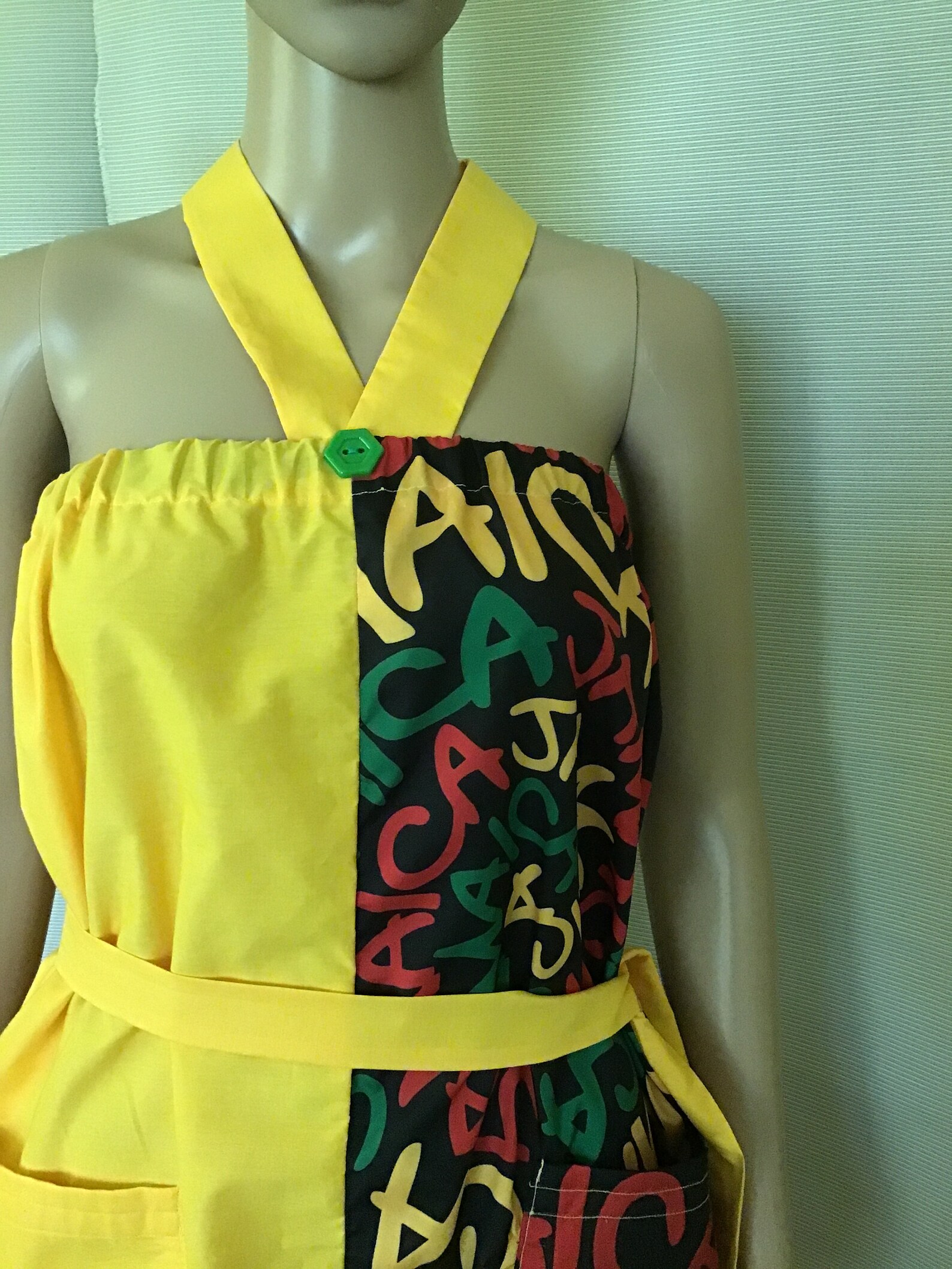 Jamaican Rasta Colorblock Halter Dress, High Low Hem, Fits up to 48 ...