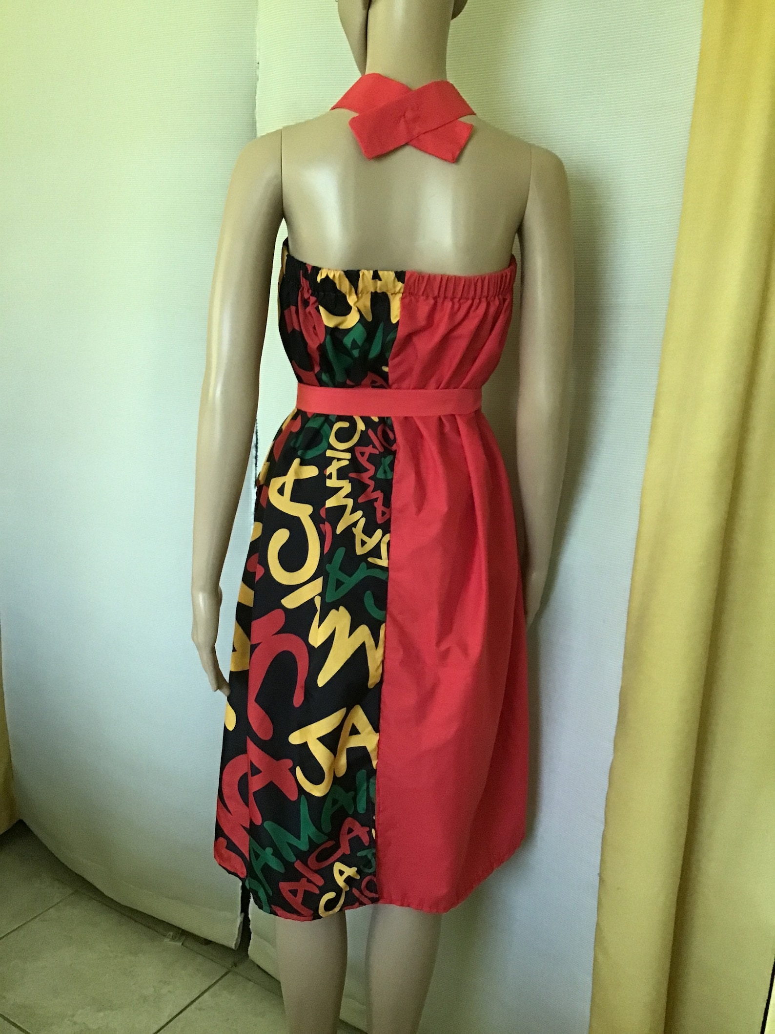 Jamaican Rasta Colorblock Halter Dress, High Low Hem, Fits up to 48 ...