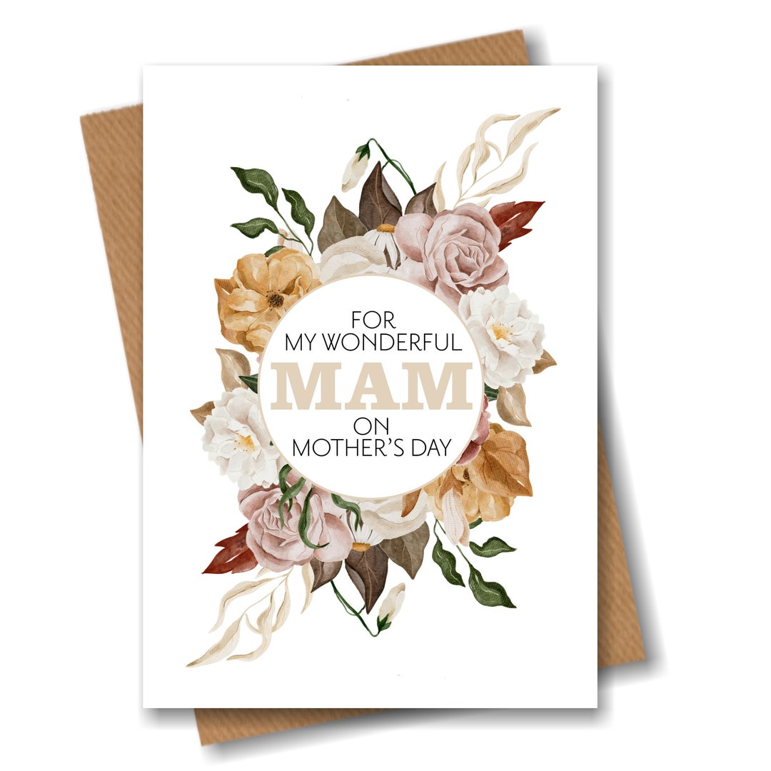 Mothers Day Card for Mam - for My Wonderful Mam - Floral Watercolour ...