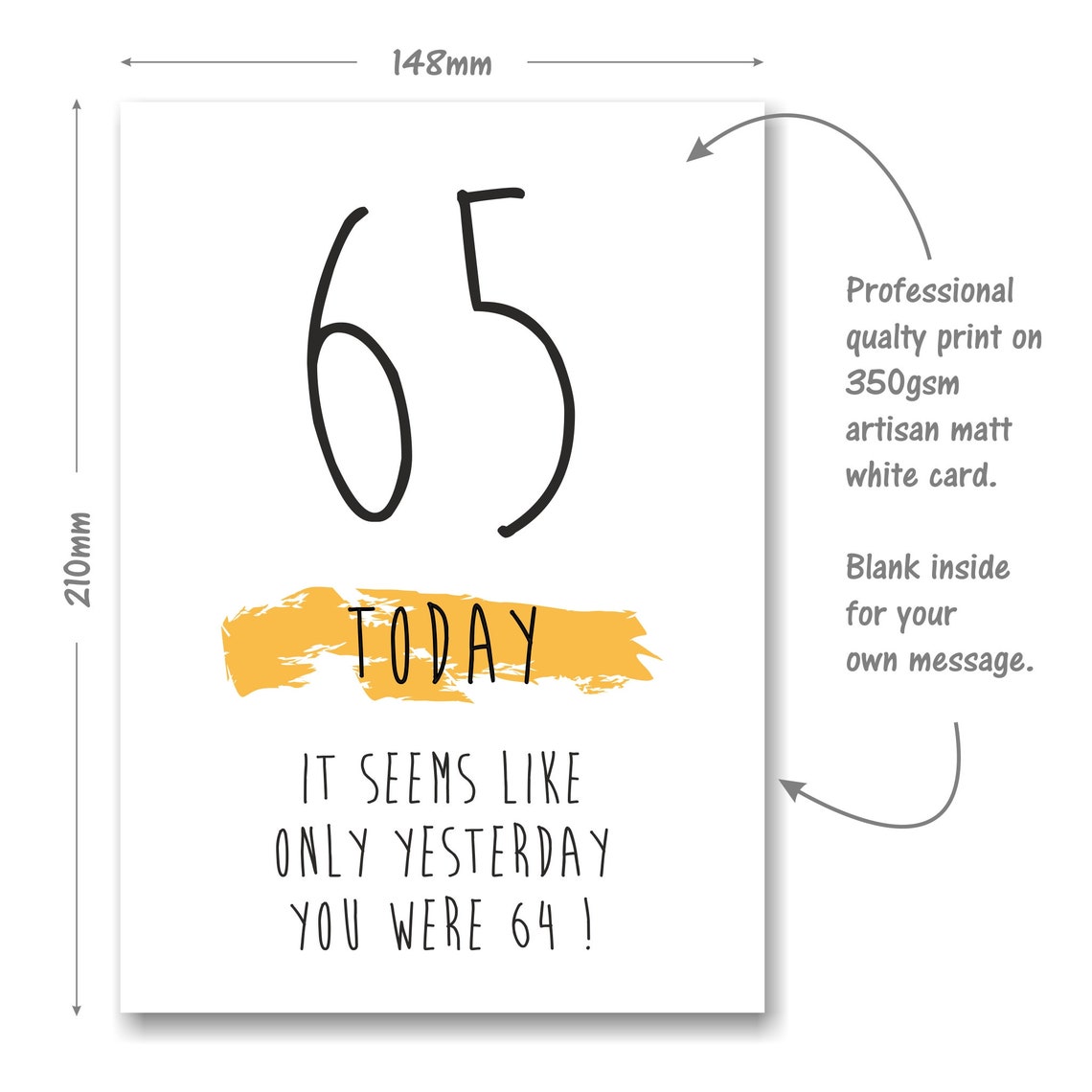 Funny 65th Birthday Card 65 Today Seems Like Only Yesterday | Etsy UK