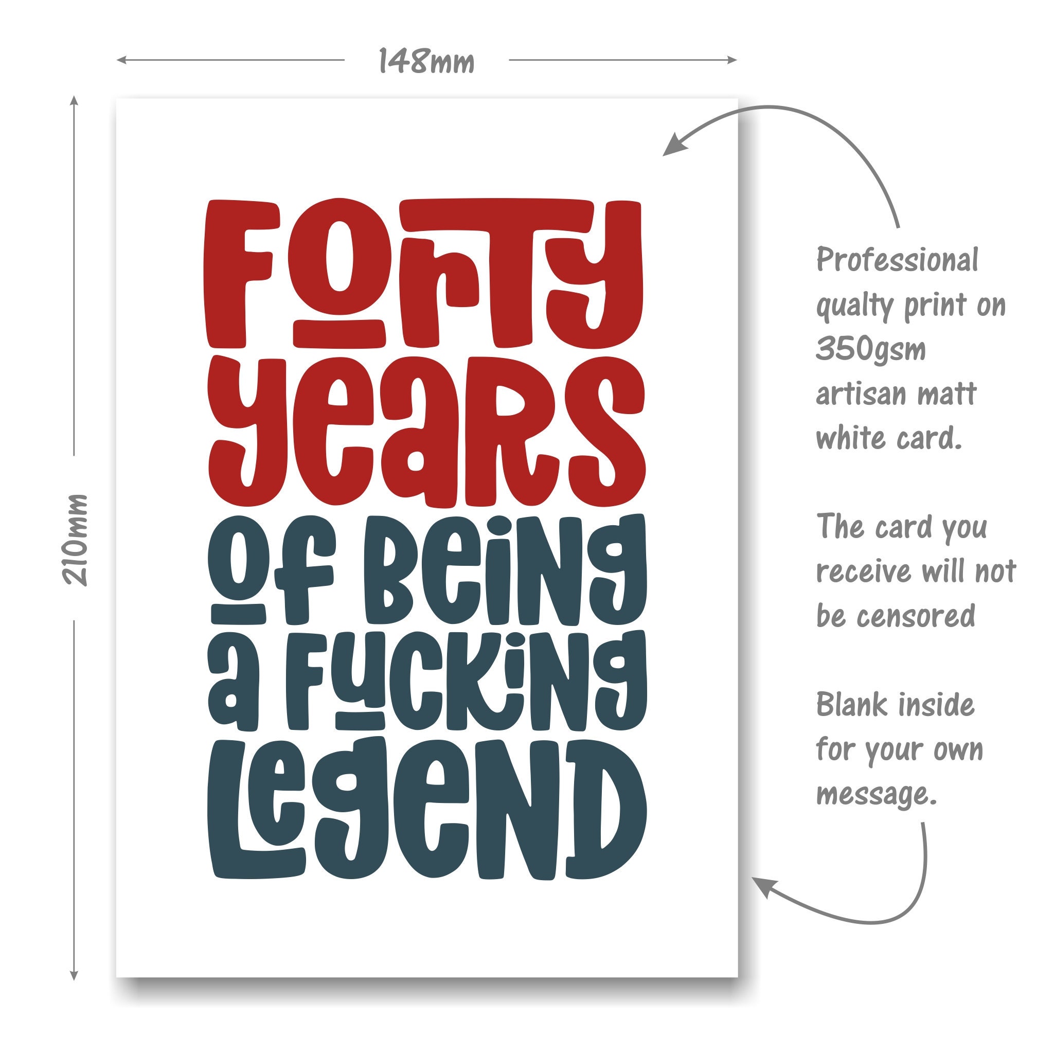 Funny Rude 40th Birthday Card 40 Years of Being a Legend - Etsy UK