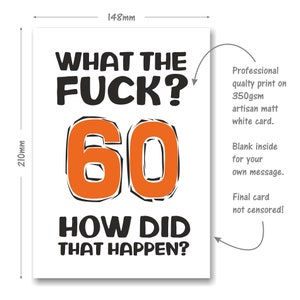 Funny Rude 60th Birthday Card What the 60 How Did That Happen - Etsy