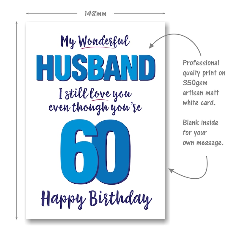 Funny 60th Birthday Card for Wonderful Husband Age 60 Sixty - Etsy UK