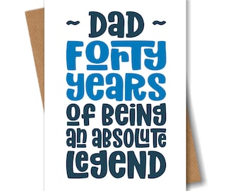 40th Birthday Card for Dad, FATHER BIRTHDAY Handmade Card, Personalised ...