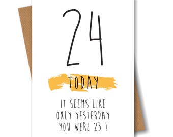 Happy 24th Birthday Card for Her, Birthday Card for 24th Birthday, Cute ...