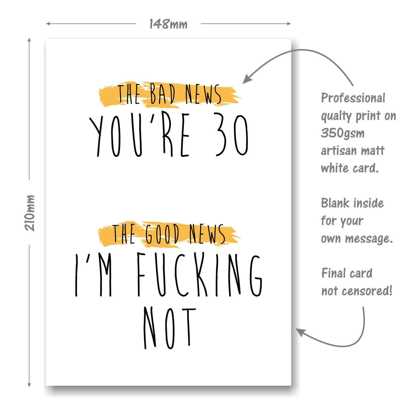 Funny 30th Birthday Card Cheeky Rude Banter the Bad News | Etsy