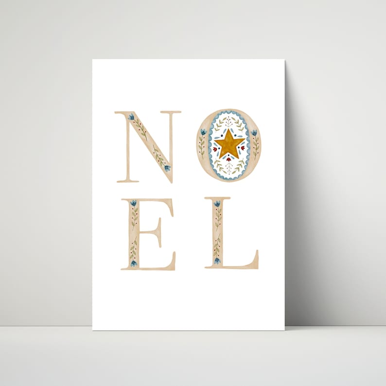 Noel Illustration Digital Download, Printable Wall Art, Christmas, Folk ...